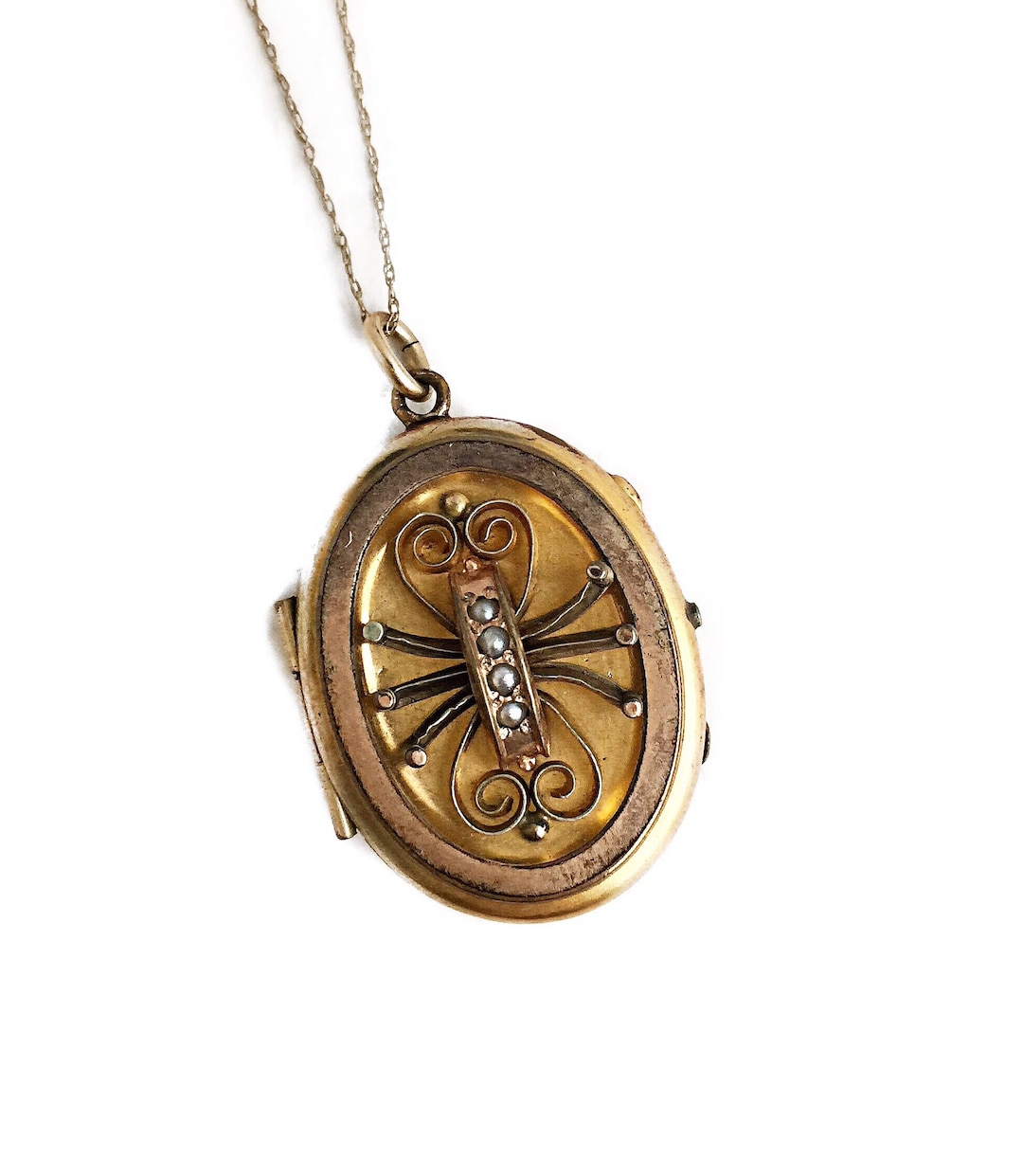 Antique Photo Locket - 1880s Victorian Rosy Yellow Gold Filled Seed ...