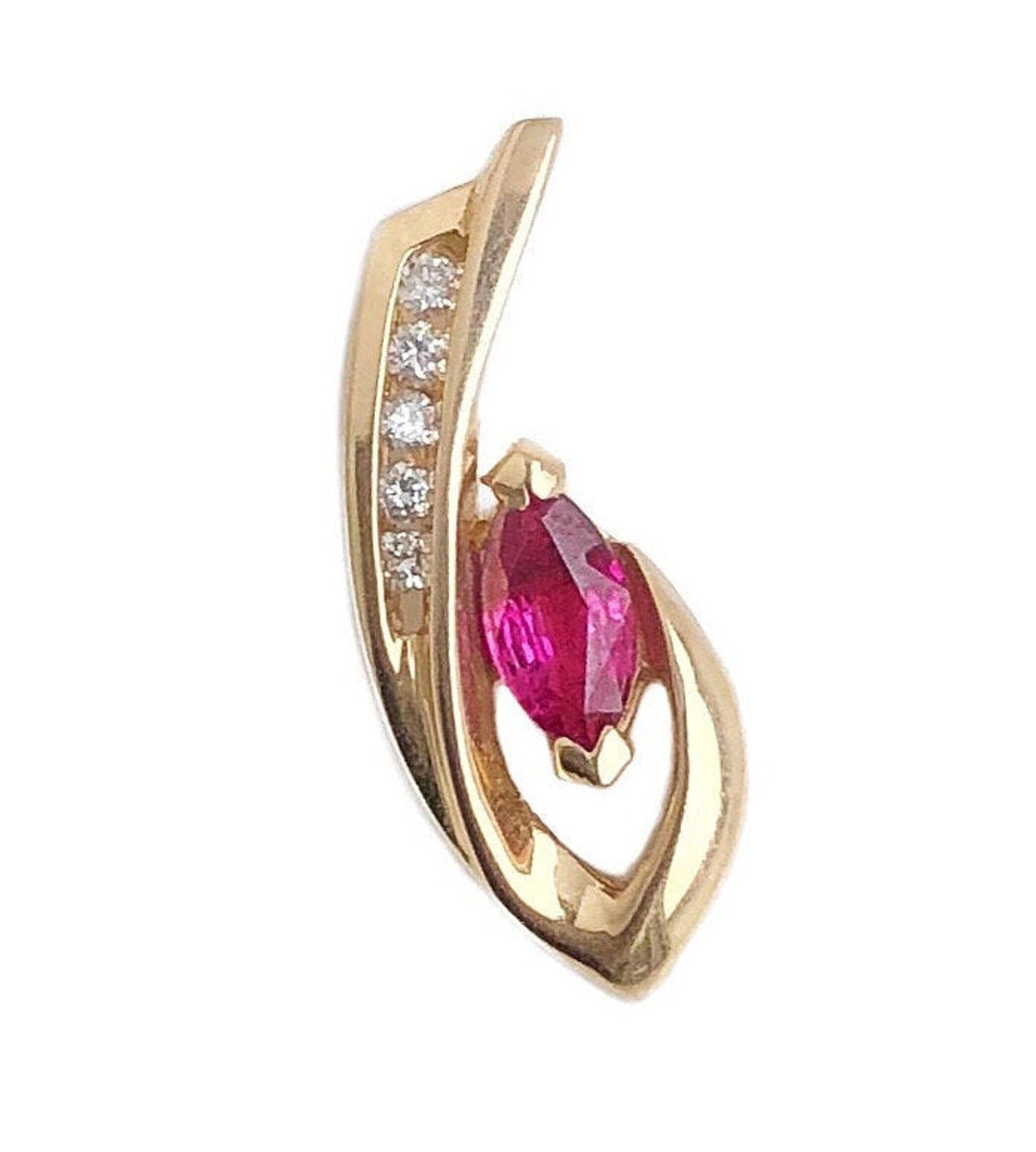Vintage Ruby Pendant - 14k Yellow Gold Diamond Ruby Modern Pendant - Etsy