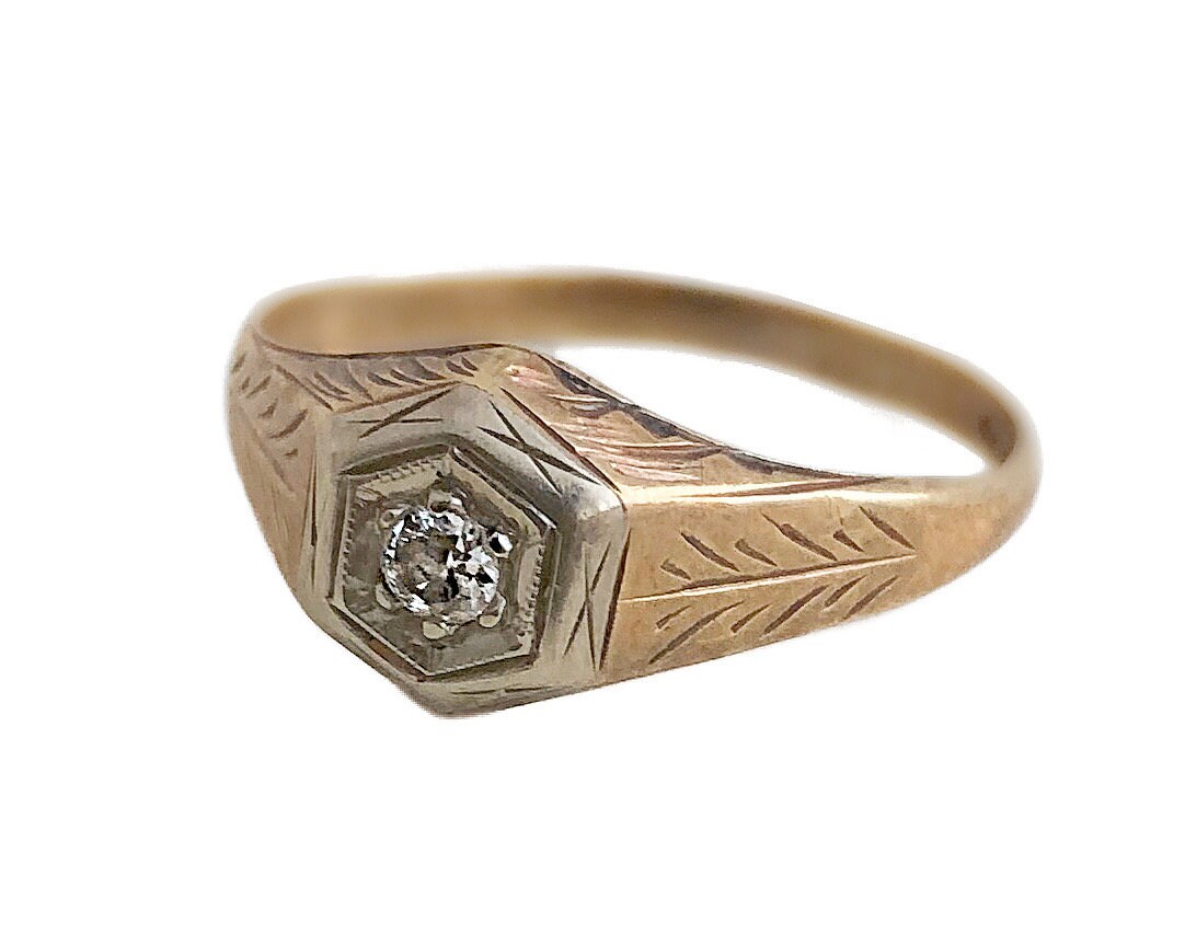 Antique Engagement Ring 14k Tri-Color .25ct Diamond | Etsy