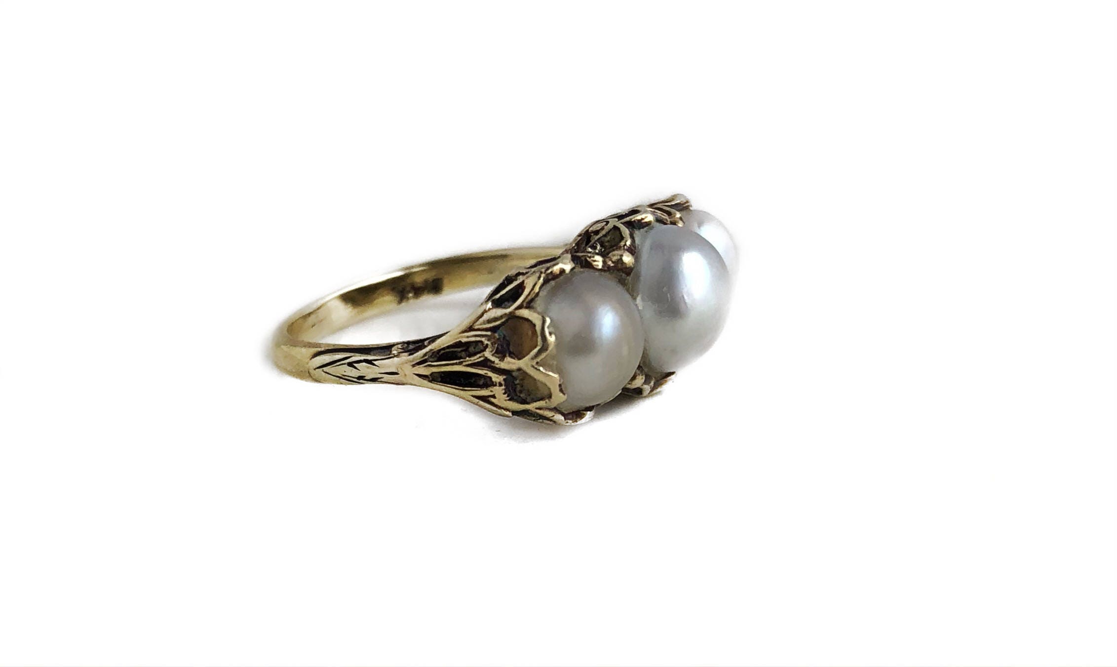 Antique Pearl Ring 14k Yellow Gold Freshwater Pearl White Etsy