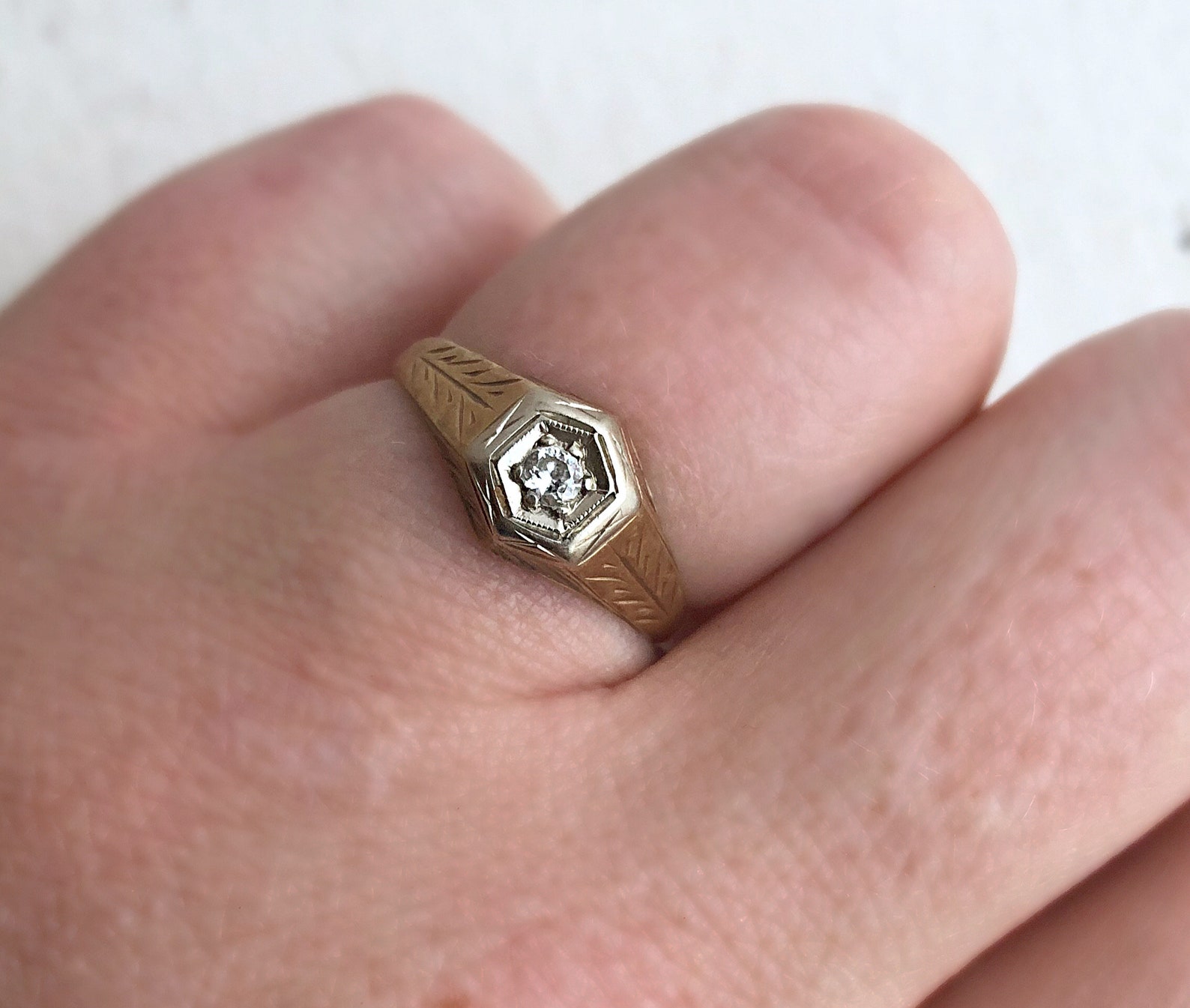 Antique Engagement Ring 14k Tri-color .25ct Diamond | Etsy