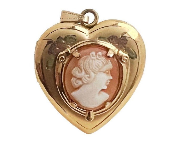 Cameo Locket - 12k Gold Filled Midcentury Carved Shell Pendant Locket ...