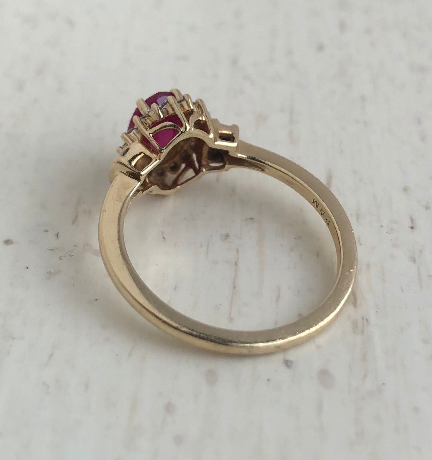Vintage Ruby Ring 10k Yellow Gold Halo Red Gemstone Ring - Etsy UK
