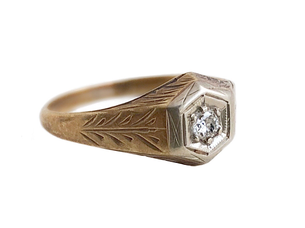Antique Engagement Ring 14k Tri-Color .25ct Diamond | Etsy