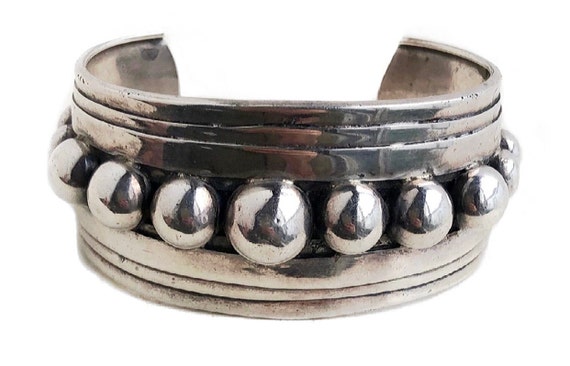 Vintage Silver Cuff - Sterling Silver Tribal Cuff Bra… - Gem