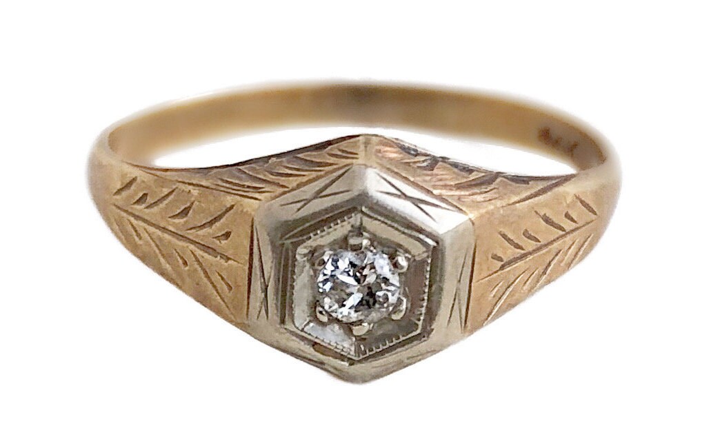 Antique Engagement Ring 14k Tri-color .25ct Diamond - Etsy