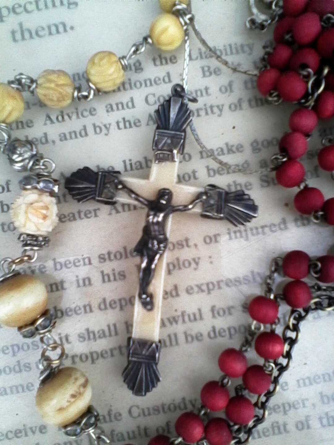 Antique French Crucifix Necklace: Bone Rosary, Sterling Silver ...