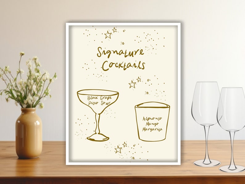 SIGNATURE DRINKS SIGN Template, Custom Cocktails, Hand Drawn ...