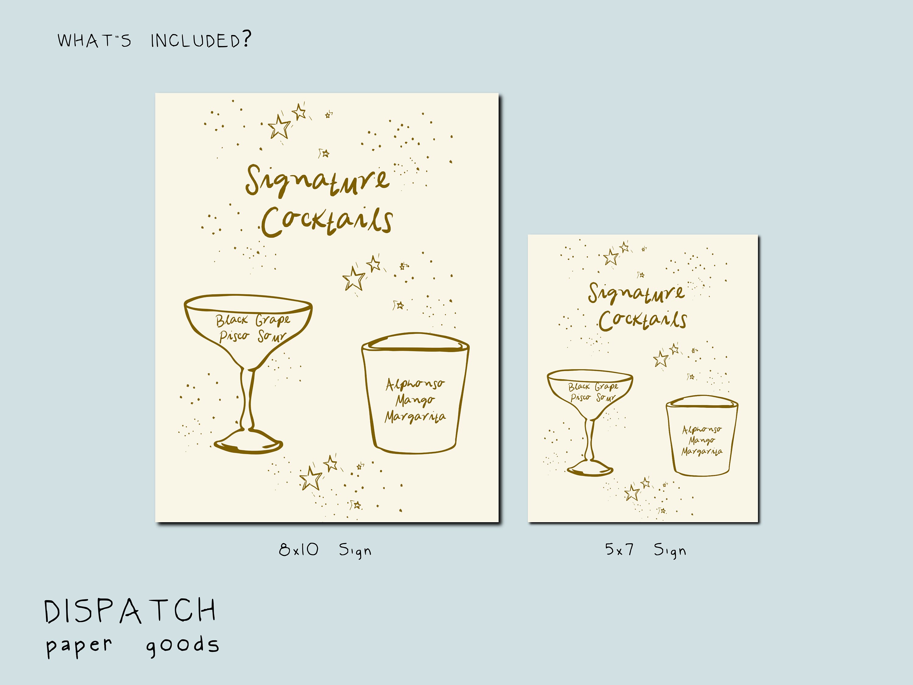 SIGNATURE DRINKS SIGN Template, Custom Cocktails, Hand Drawn ...