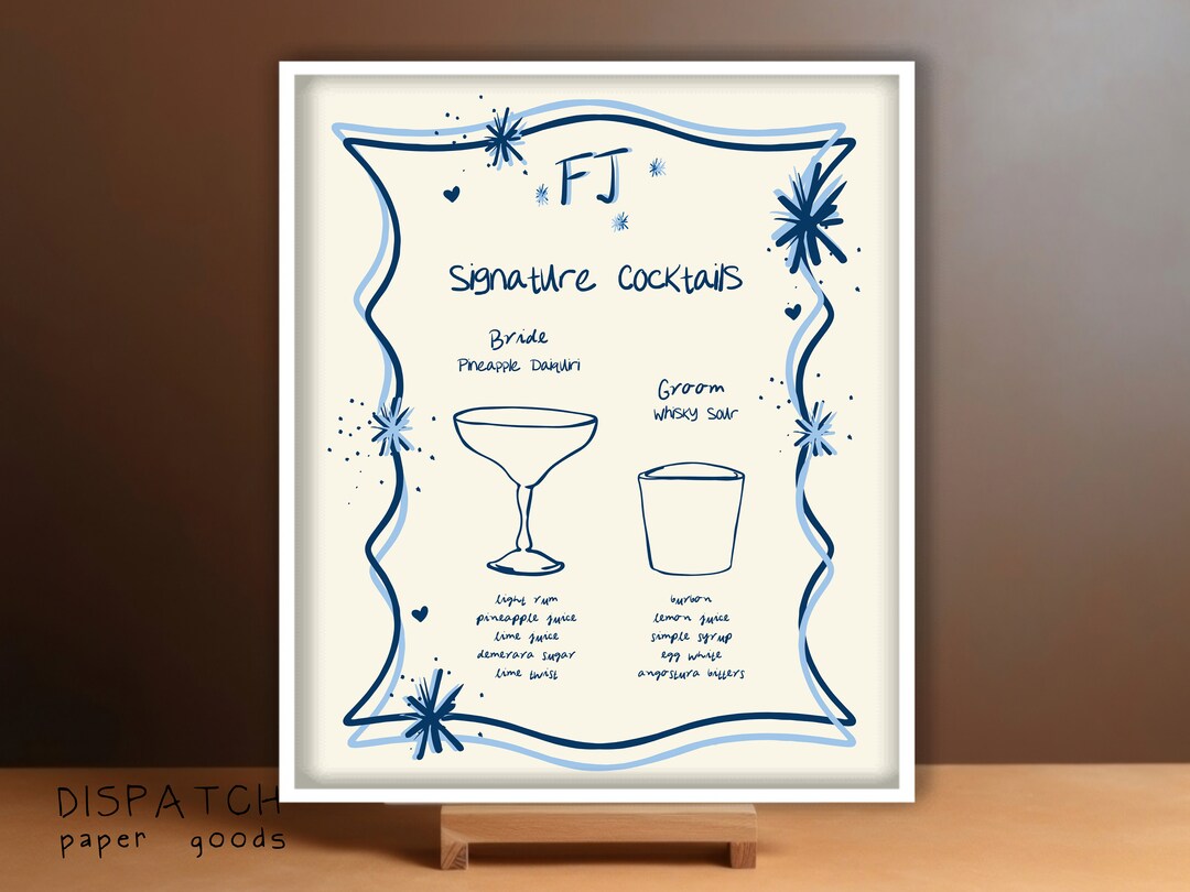SIGNATURE DRINKS SIGN Template, Custom Cocktails, Hand Drawn ...