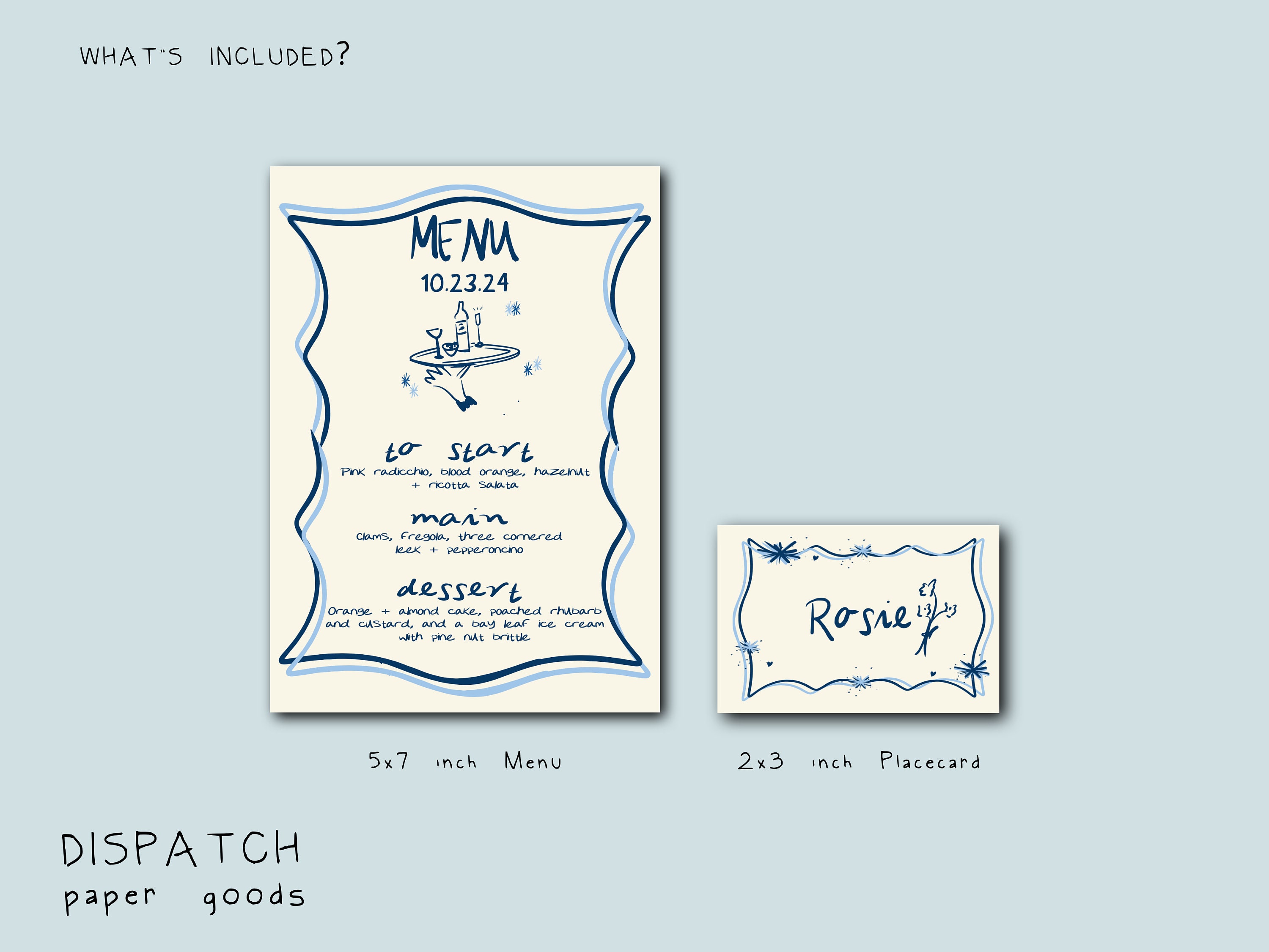 MENU & PLACECARD Template, Instant Download, Editable, Whimsical Sketch ...