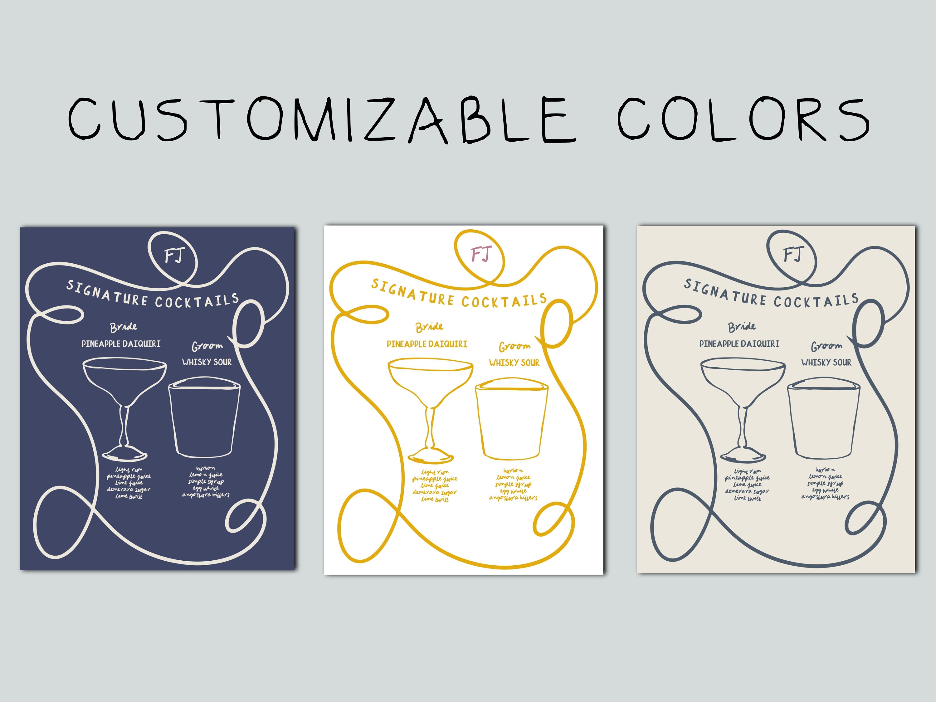 SIGNATURE DRINKS SIGN Template, Custom Cocktails, Hand Drawn ...