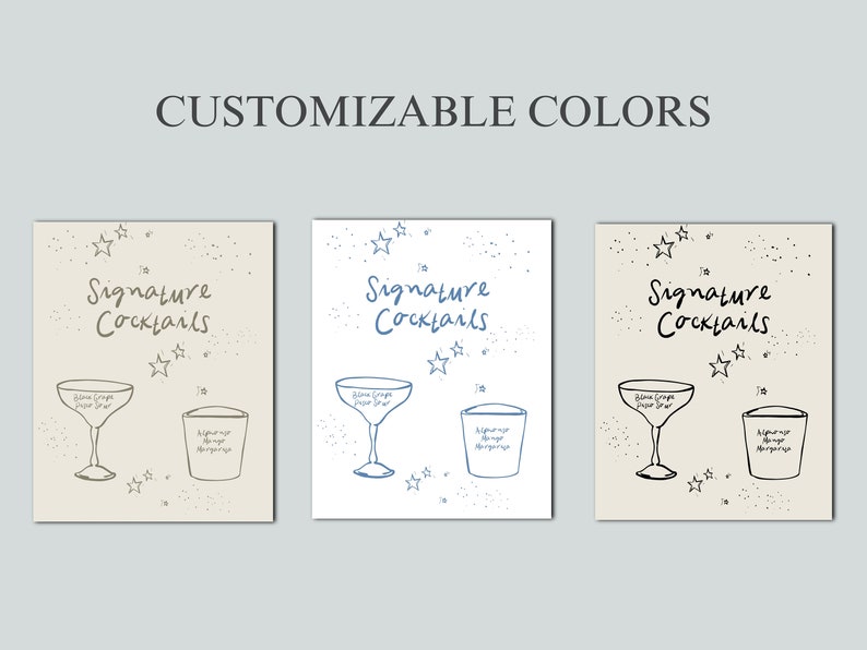 SIGNATURE DRINKS SIGN Template, Custom Cocktails, Hand Drawn ...
