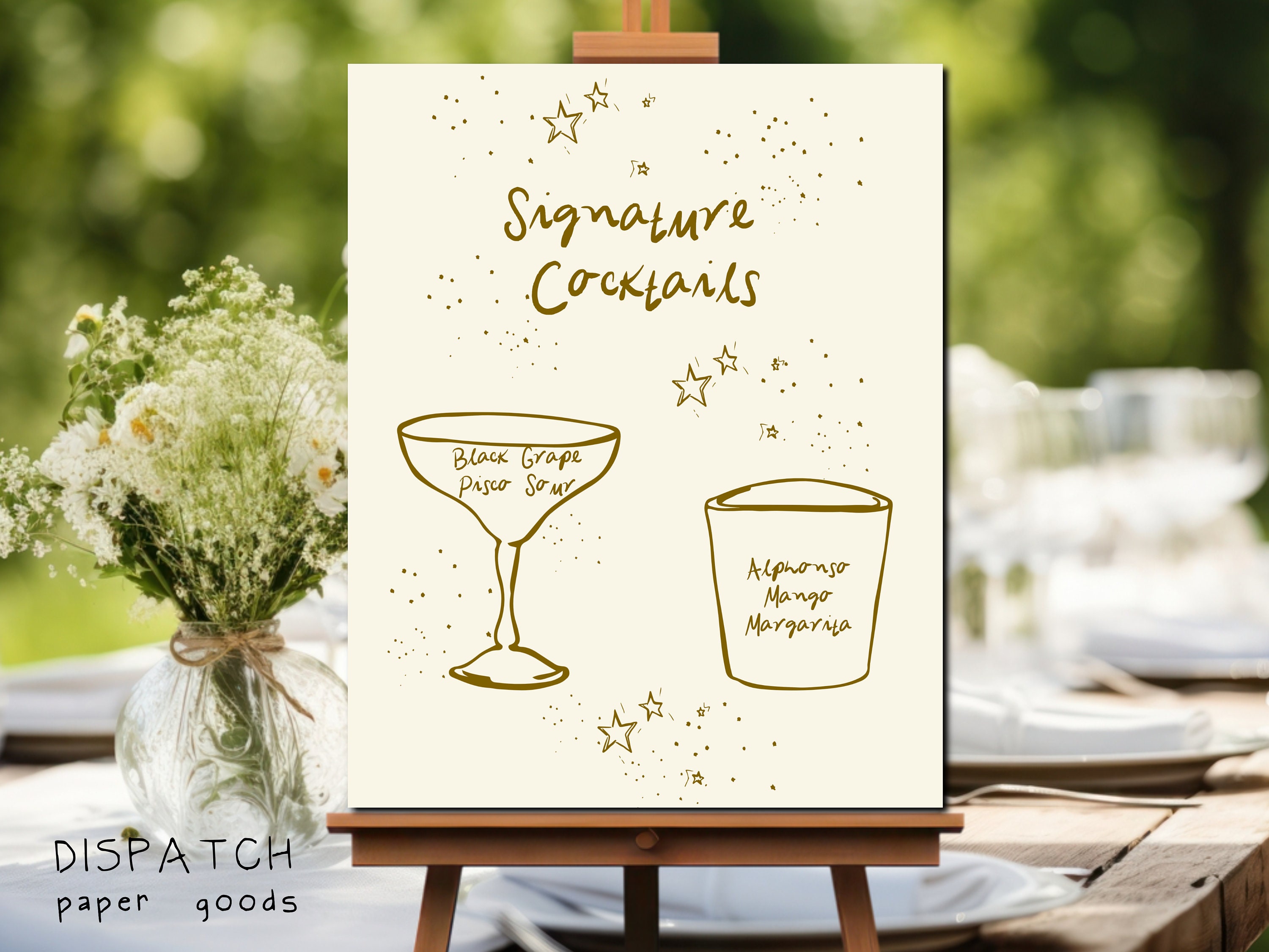 SIGNATURE DRINKS SIGN Template, Custom Cocktails, Hand Drawn ...