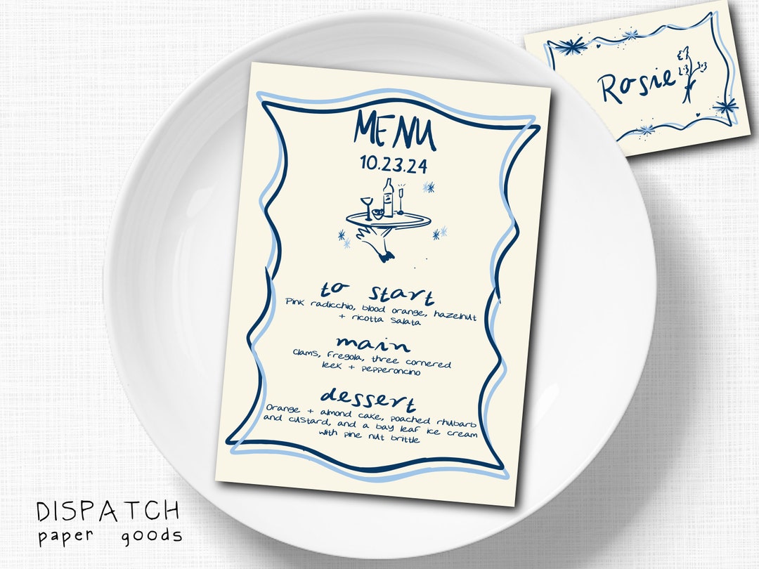 MENU & PLACECARD Template, Instant Download, Editable, Whimsical Sketch ...