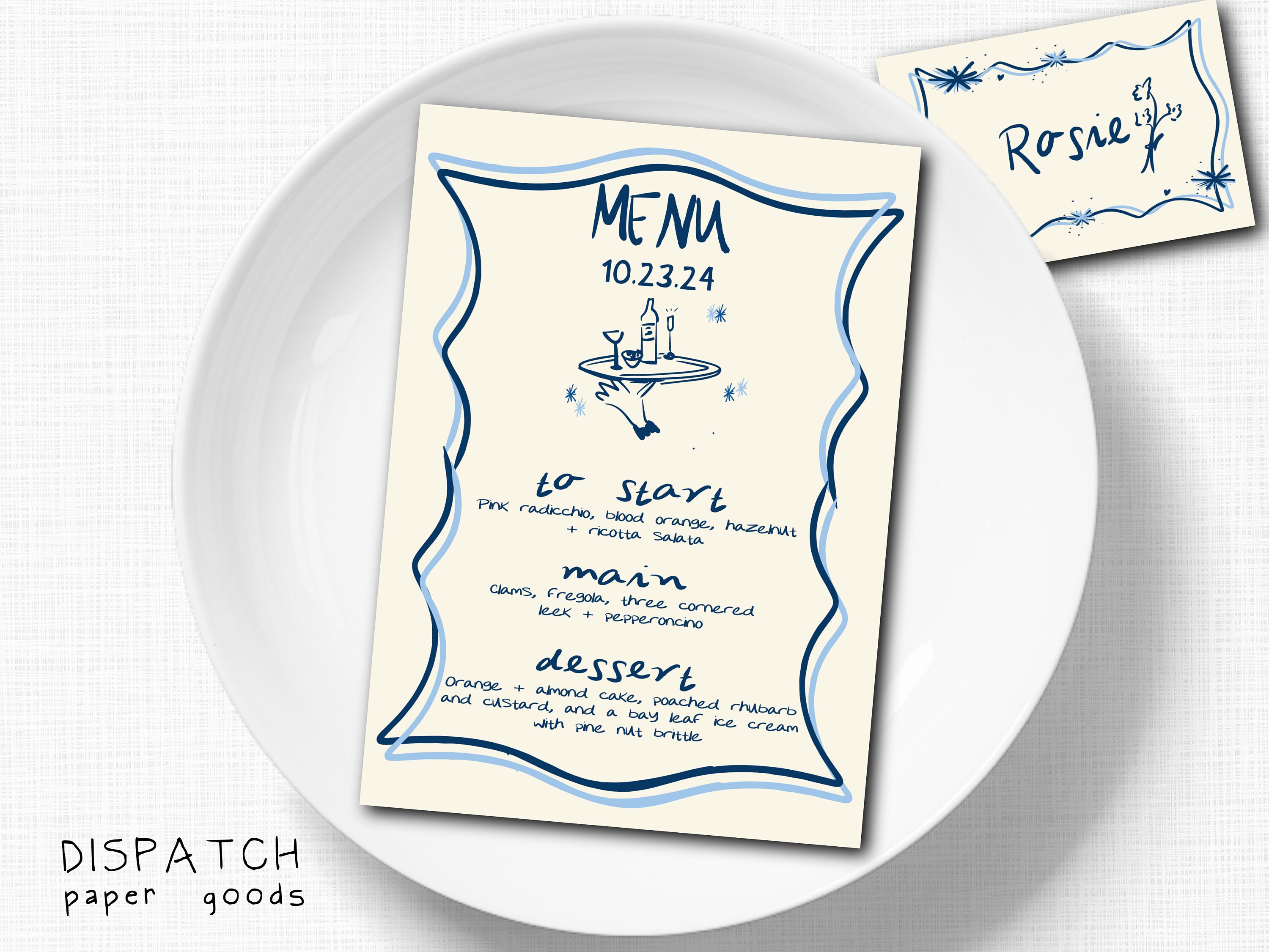 MENU & PLACECARD Template, Instant Download, Editable, Whimsical Sketch ...