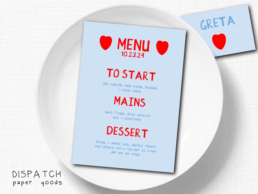 Printable MENU & PLACE CARD Template, Wedding Table Decor, Diy Place ...