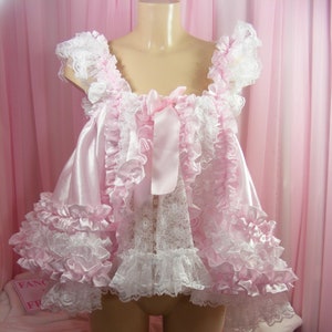 Sissy Adult Baby White Pink Lace Frilly Ruffled Baby Doll Nightie ...