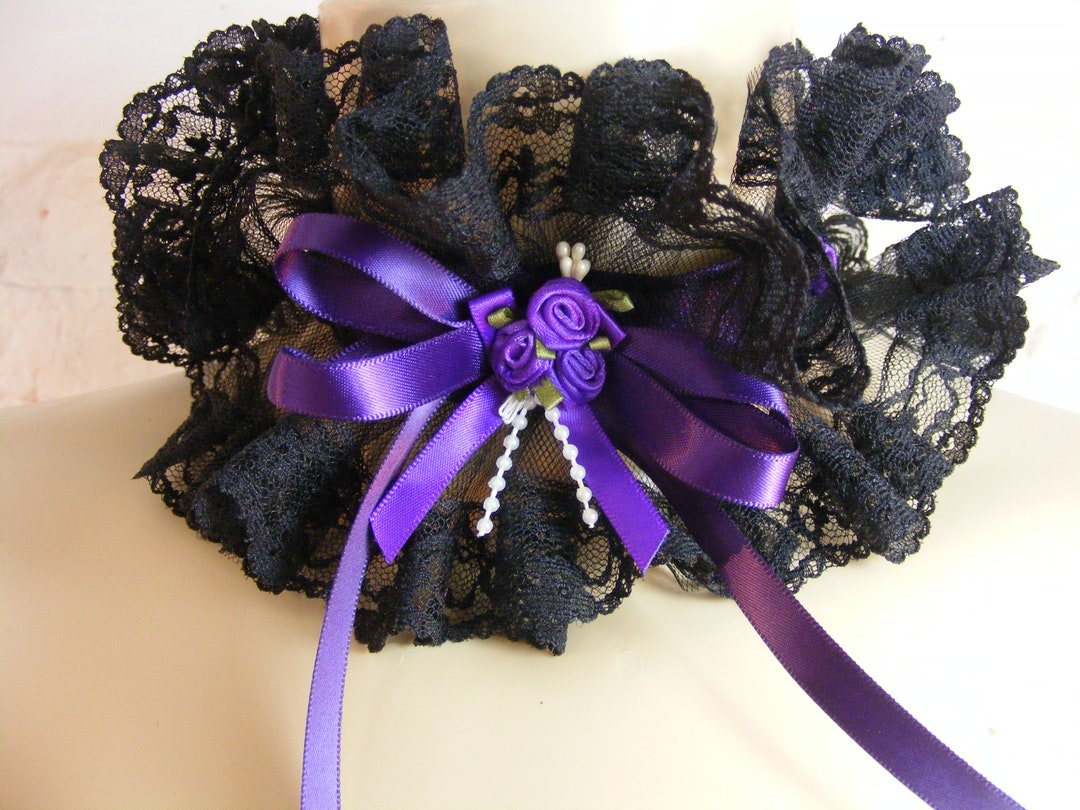 Sissy Adult Baby DDLG Purple Satin & Lace Collar Choker Bell Optional ...