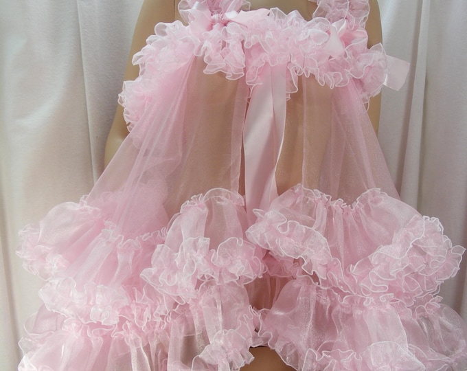 Sissy Adult Baby Pink Organza Ruffled Baby Doll Cami Top Nightie ...