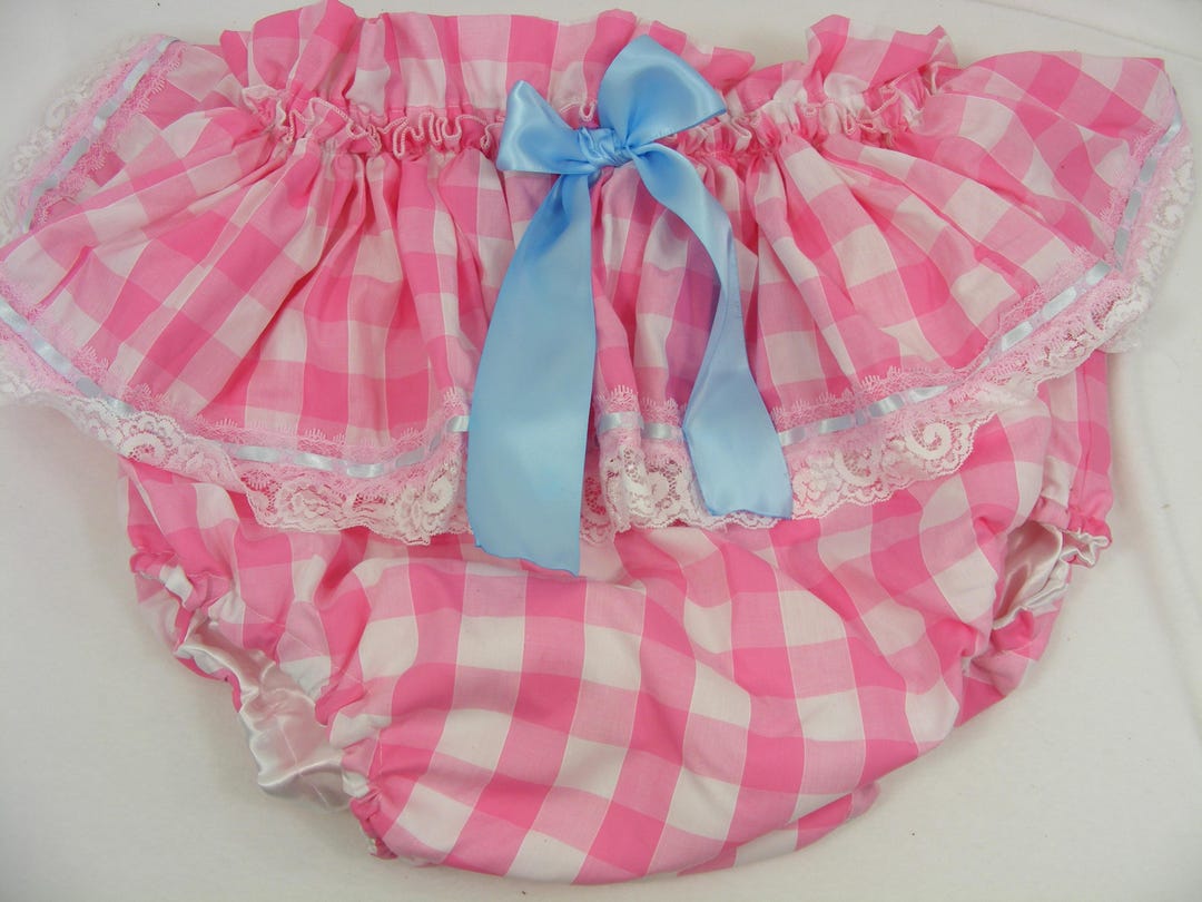 Adult Baby Sissy Abdl Pink Gingham Cotton Diaper Cover Satin Lined ...