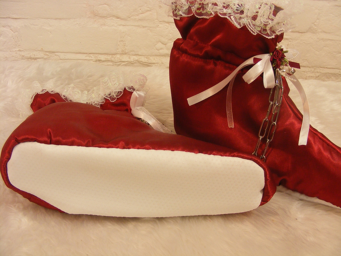 Sissy Adult Baby ABDL Satin Padded Booties Slippers Red 4 | Etsy
