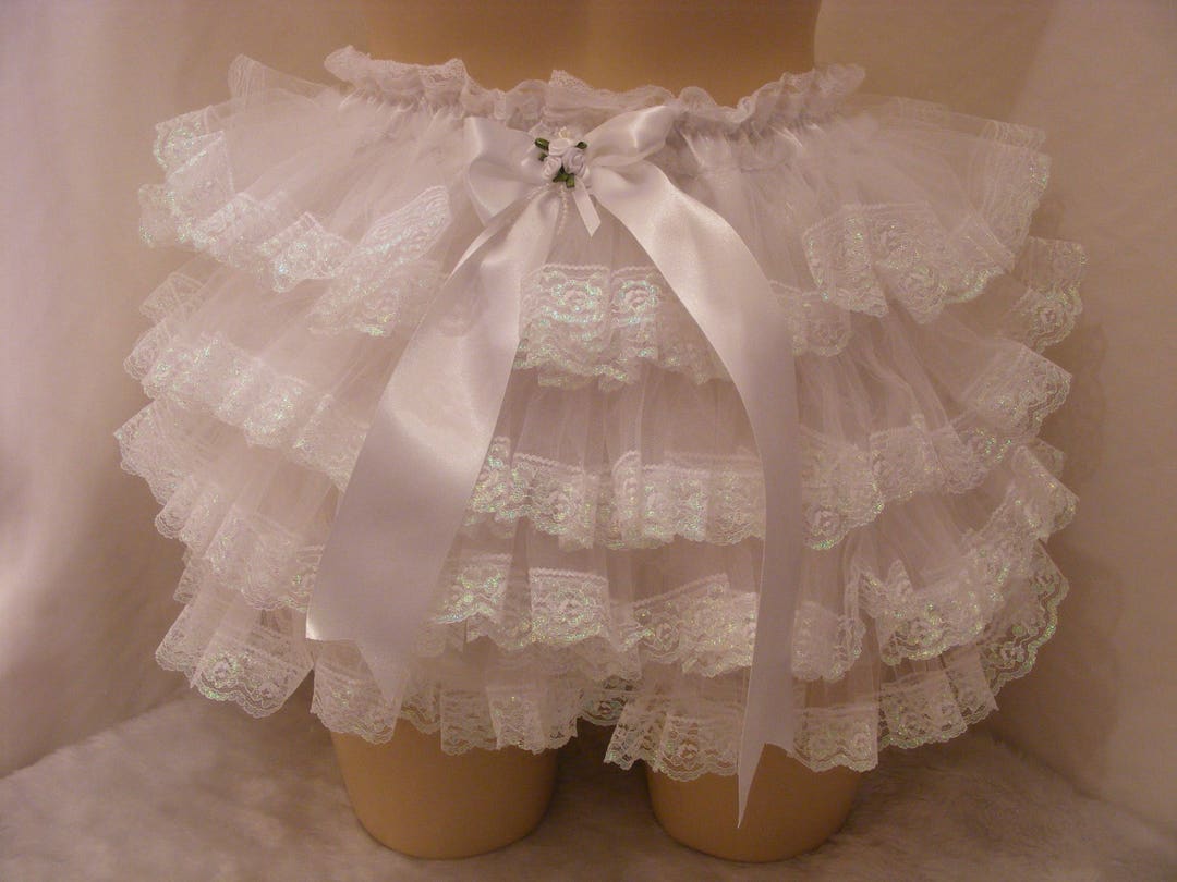 Sissy Adult Baby White Satin Frilly All Round Diaper Nappy Cover ...