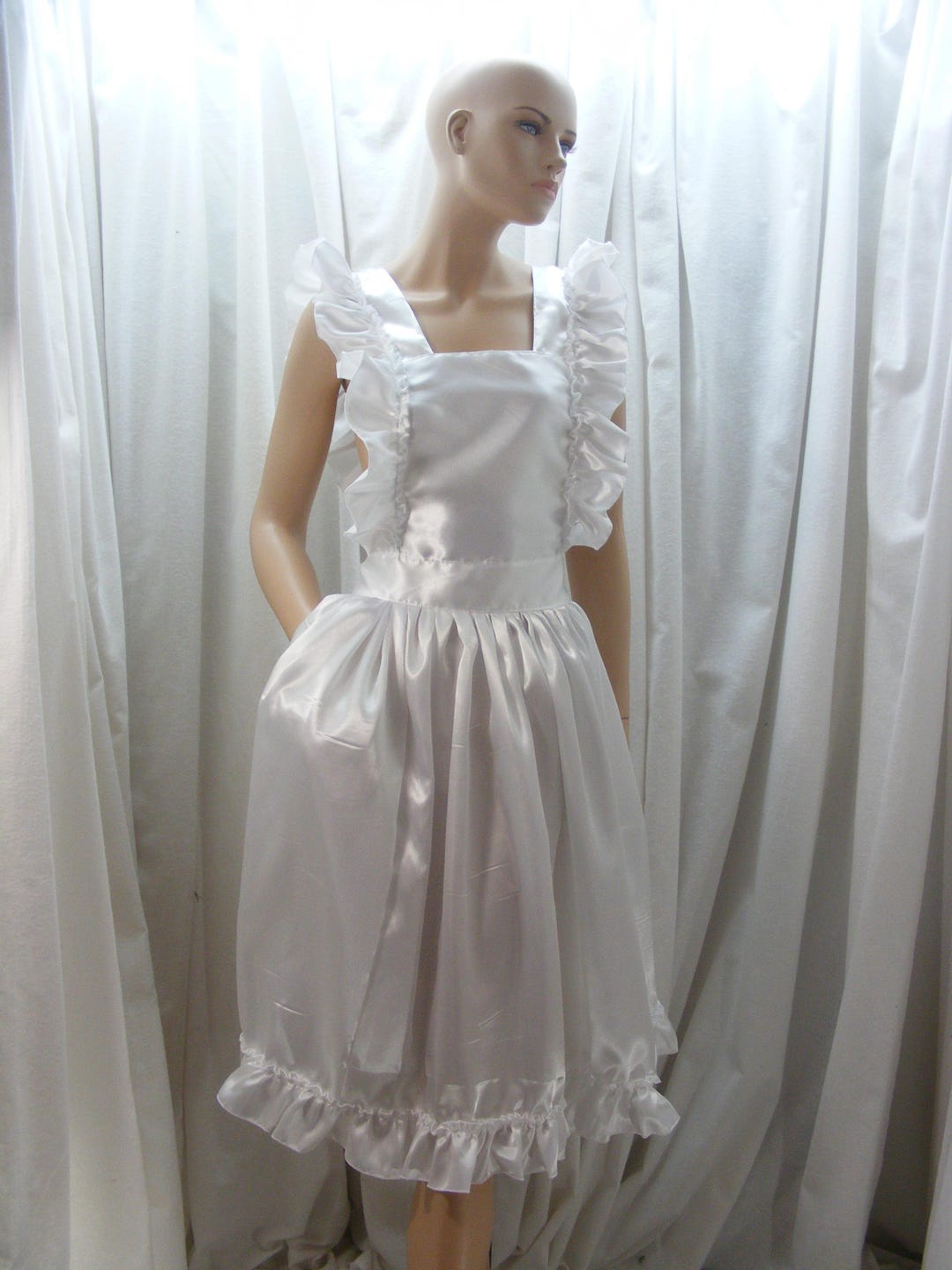 Adult Baby Sissy White Satin Apron Pinny Cosplay Victorian Fancy Dress ...