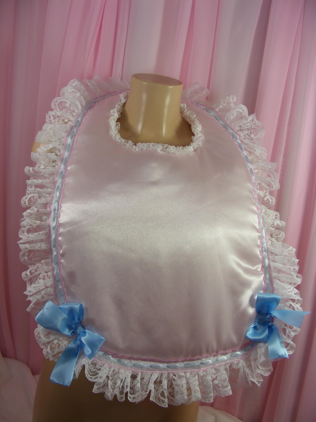 Adult Baby Sissy Bib Pink Frilly Satin Lace Padded Large , B365 - Etsy