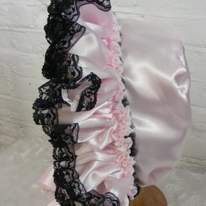 Adult Baby Sissy Abdl Bonnet Frilly Pink Satin Black Lace Traditional ...