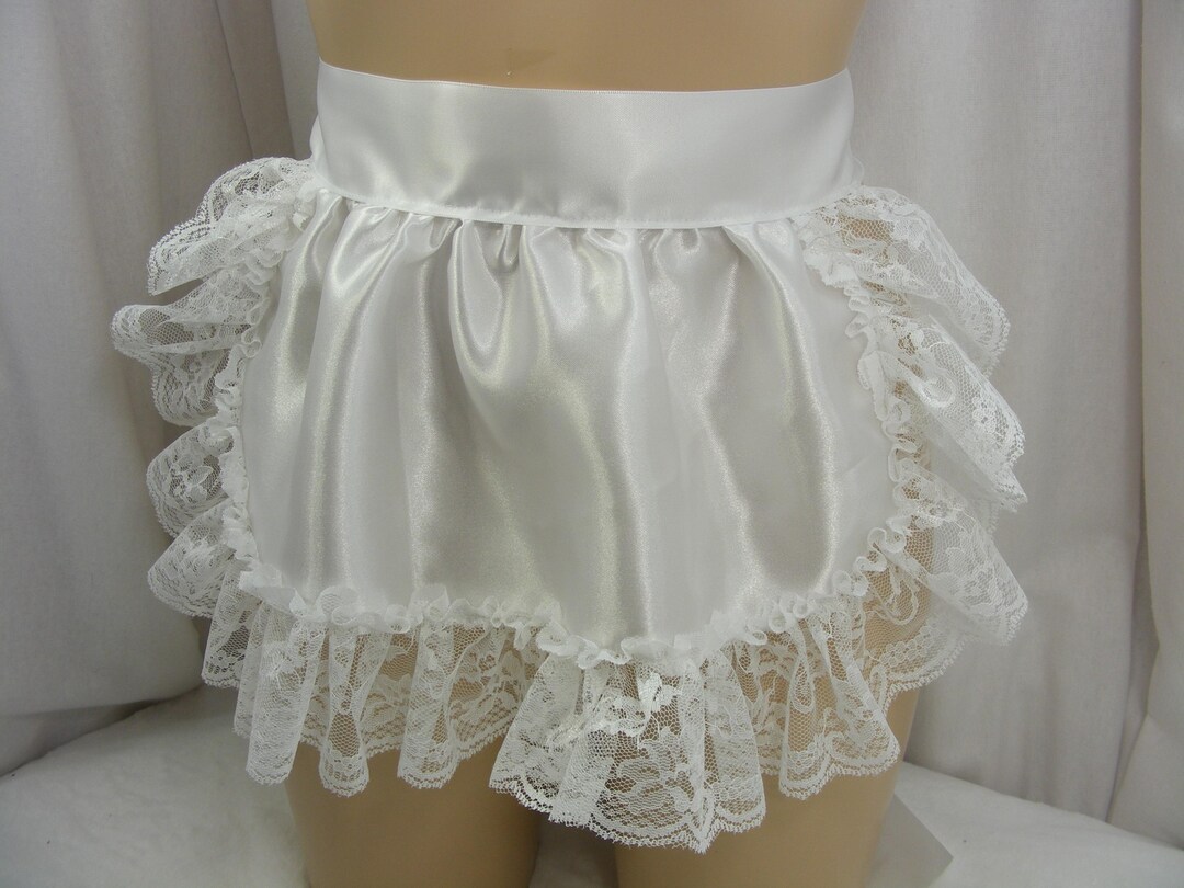 Adult Baby Sissy WHITE SATIN MINI Half Apron Pinny Cosplay Victorian ...