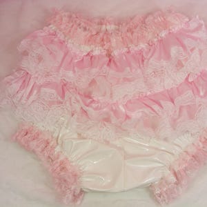 Adult Baby Sissy White Pvc Frill Diaper Cover Knickers Bloomers Cosplay ...