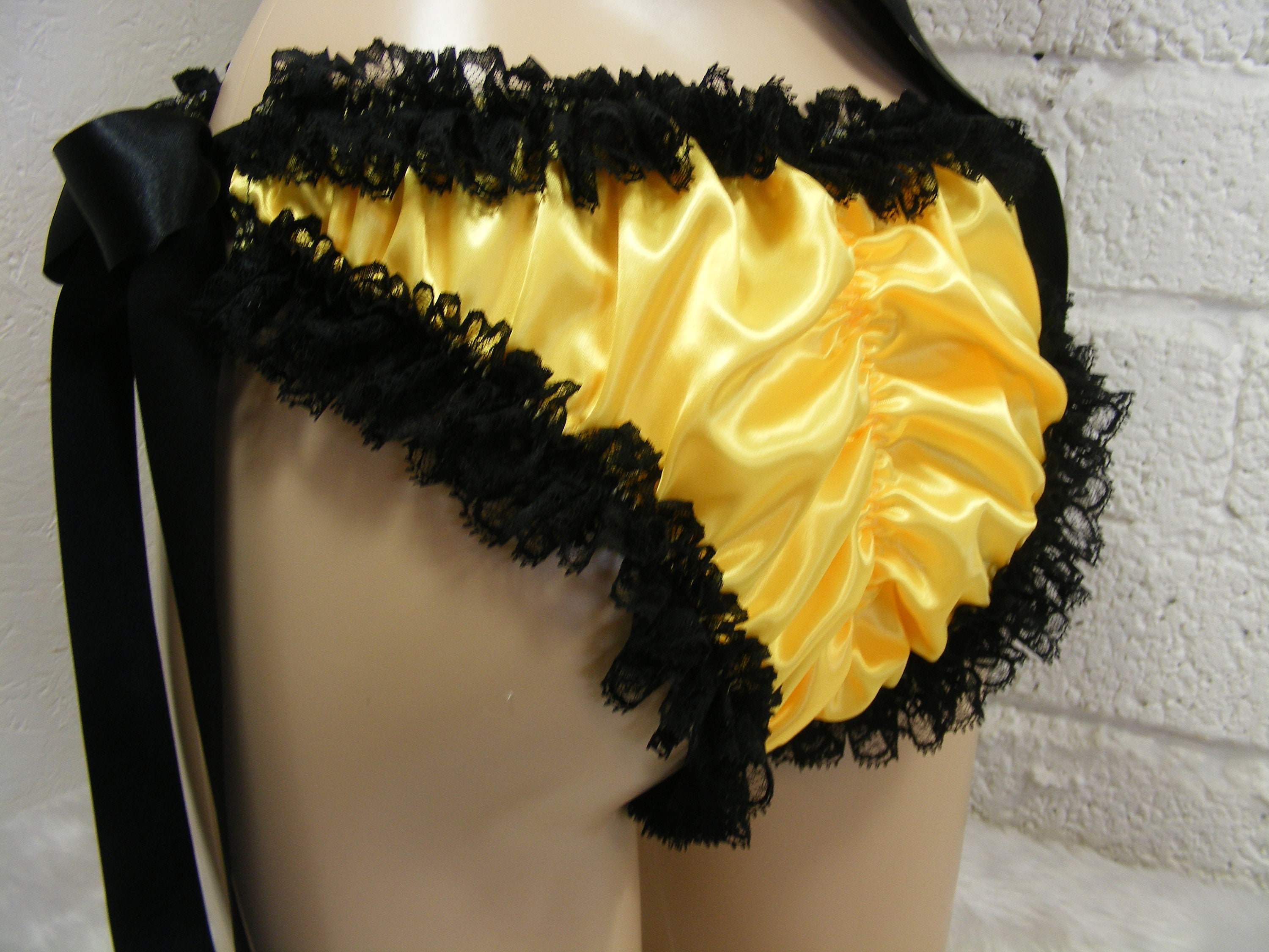 Sissy Yellow Satin Lace Bra Panties Set Top Knickers Mens Etsy