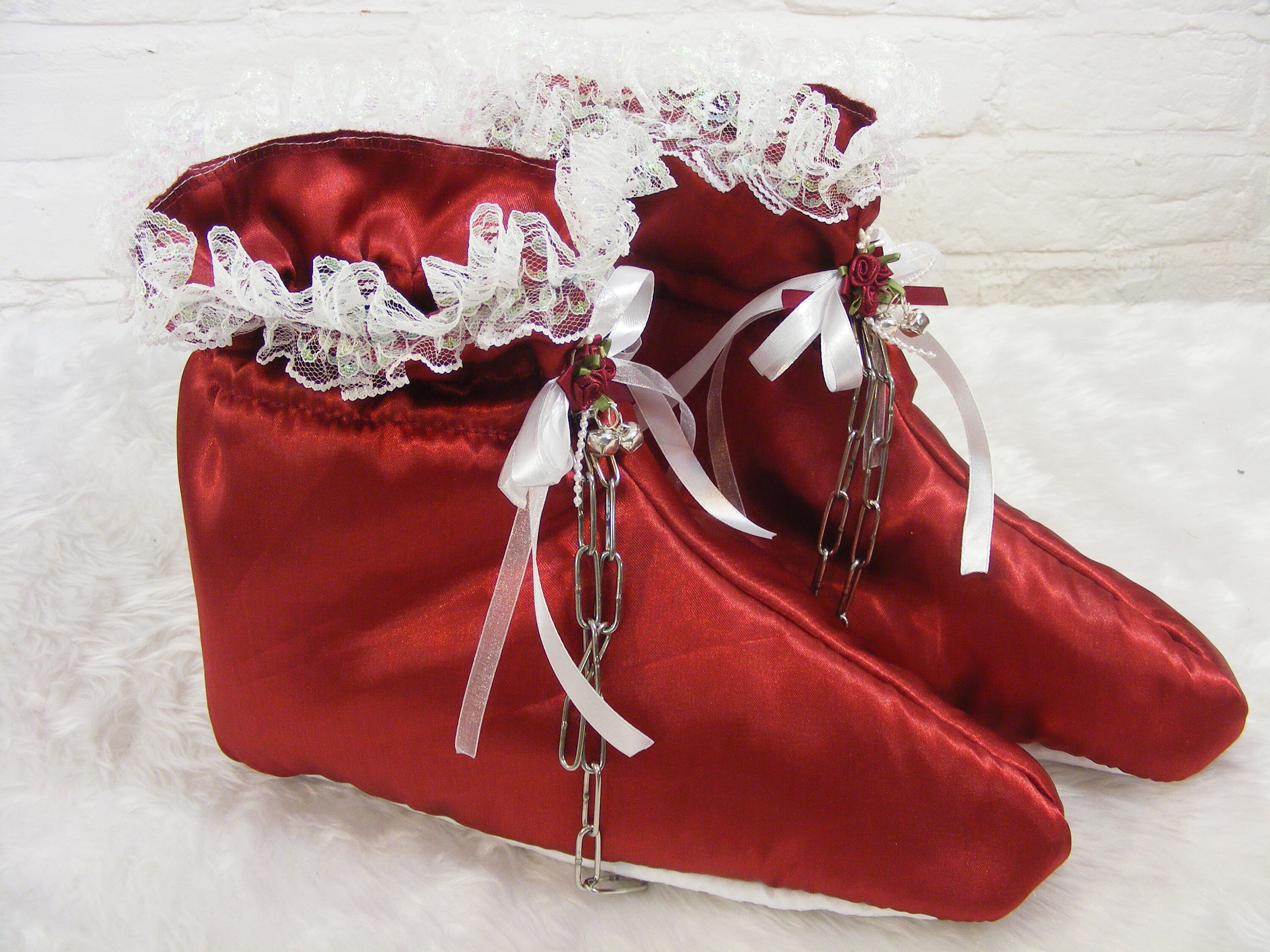 Sissy Adult Baby ABDL Satin Padded Booties Slippers Red 4 | Etsy