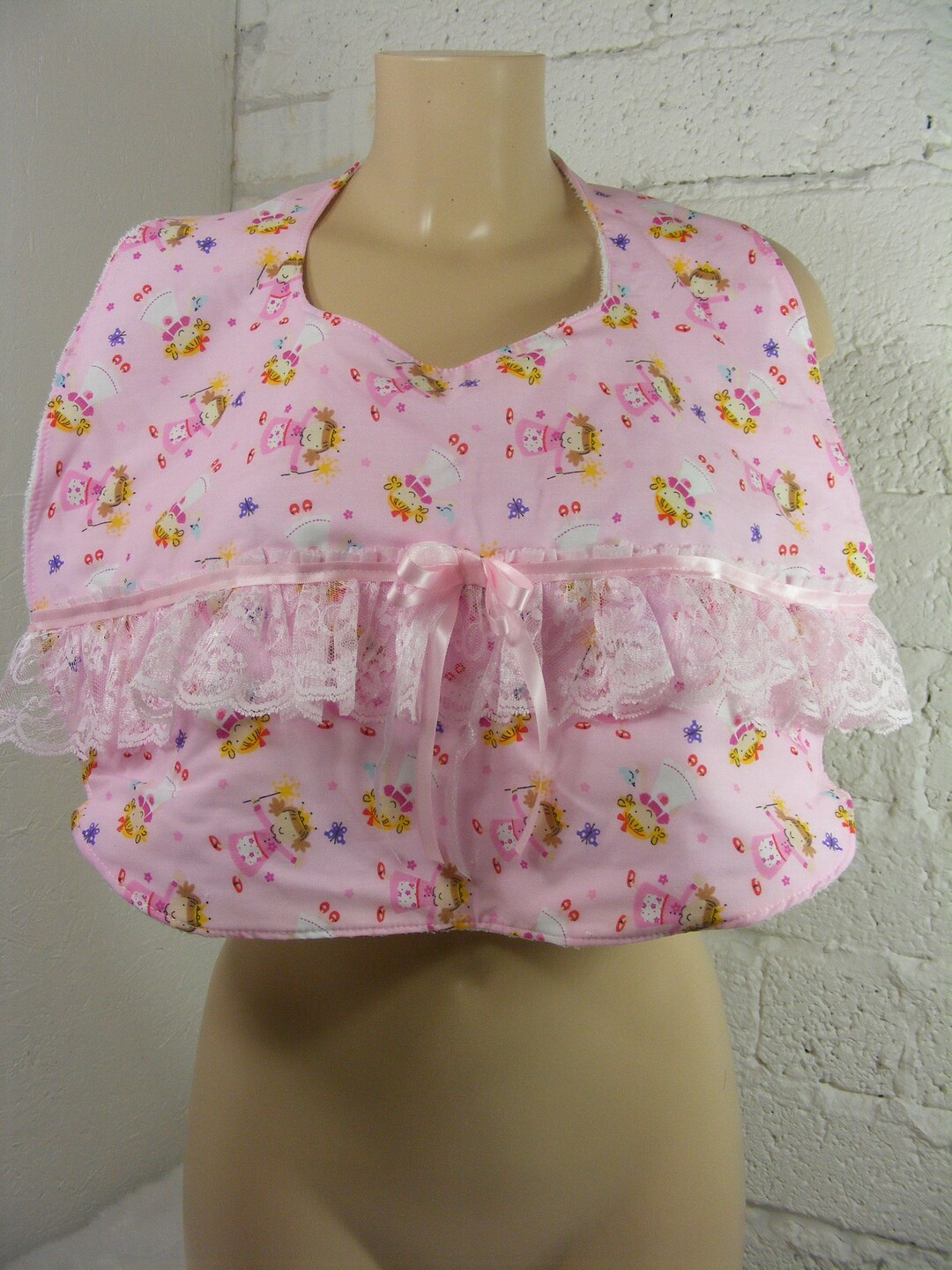 Sissy Adult Baby Bib Pink Cotton Princess Fairy Lace Special Needs ...