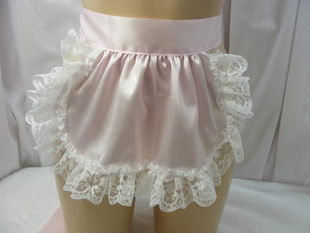 Adult Baby Sissy Pink SATIN MINI Half Apron Pinny Cosplay Victorian ...