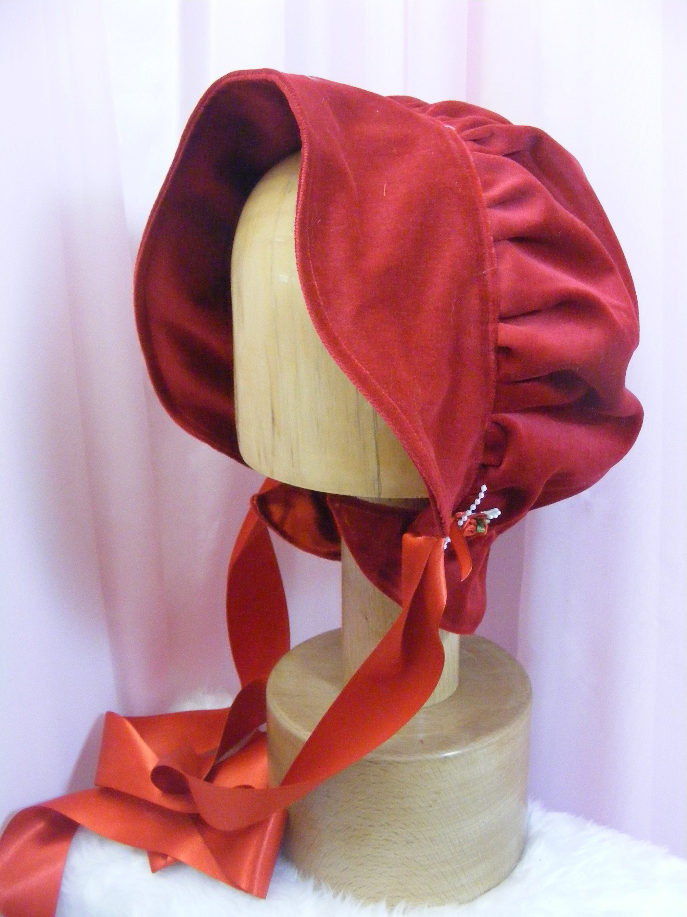 Ladies Adult Black or Red Velvet Bonnet Hat Regency Edwardian | Etsy
