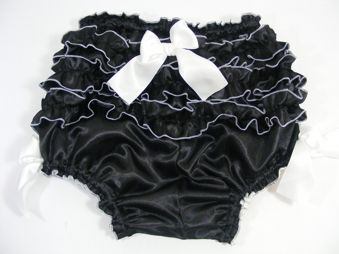 Sissy Adult Baby Black Satin Diaper Cover French Maid Nappy Lacy Extra ...