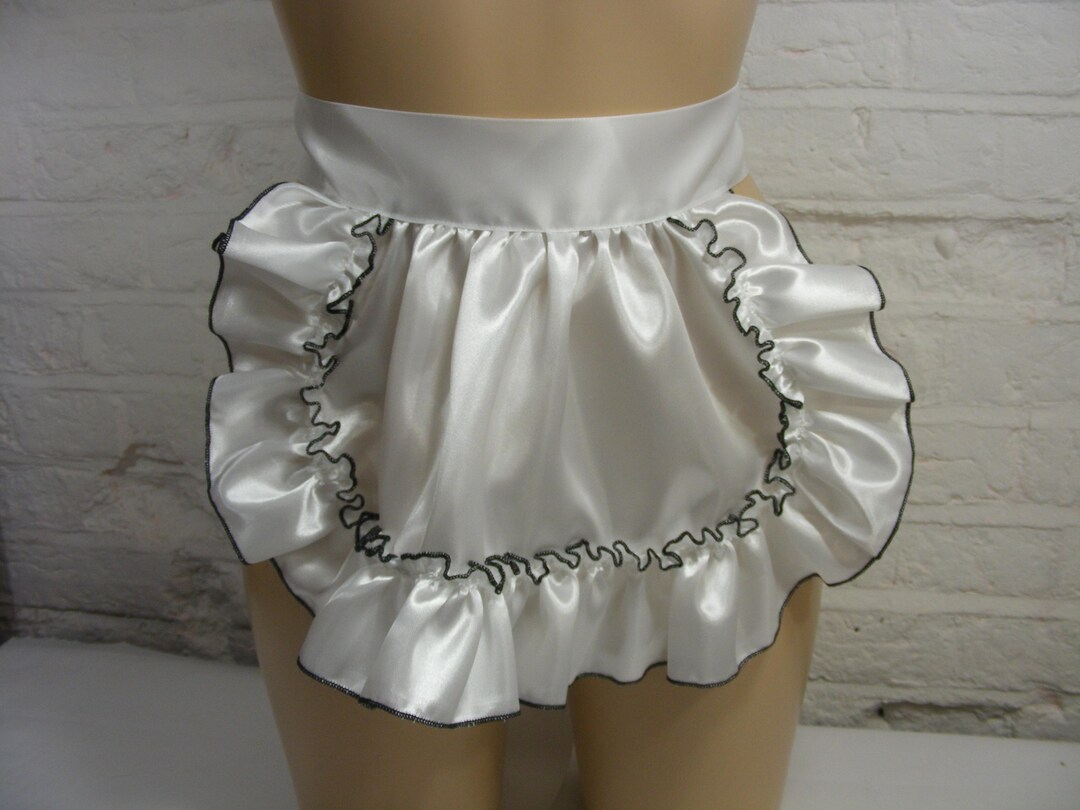 Adult Baby Sissy WHITE SATIN MINI Apron Pinny Cosplay Victorian Fancy ...