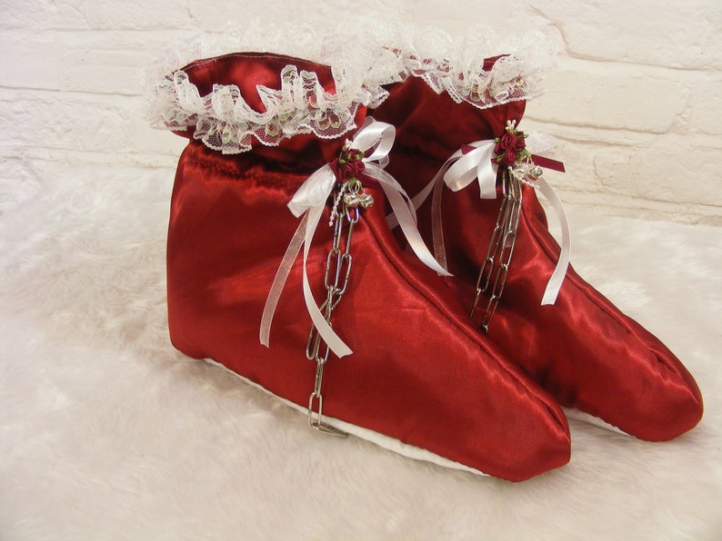 Sissy Adult Baby ABDL Satin Padded Booties Slippers Red 4 | Etsy