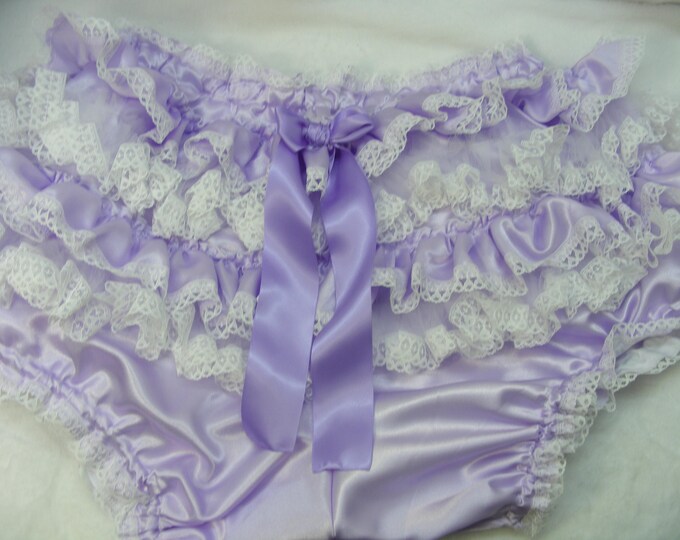 Adult Baby Sissy LILAC Satin & Lace Waterproof Lined Ruffle Bloomer Diaper Cover Knickers Plus ...