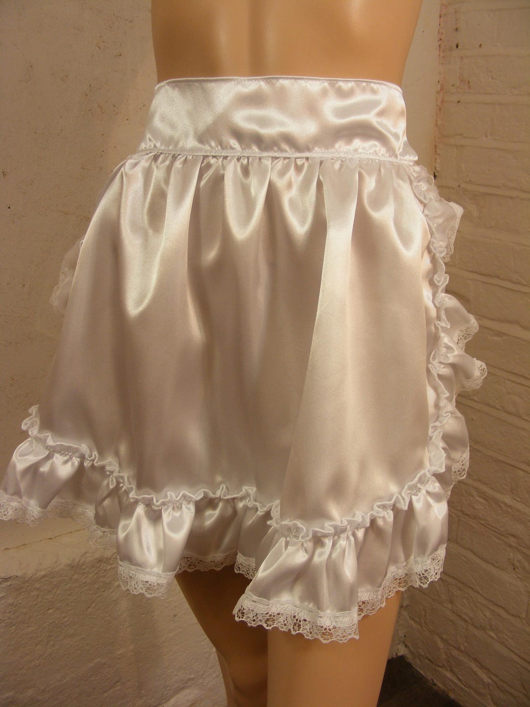 Adult Baby Sissy WHITE SATIN Apron Pinny Cosplay Victorian Fancy Dress ...
