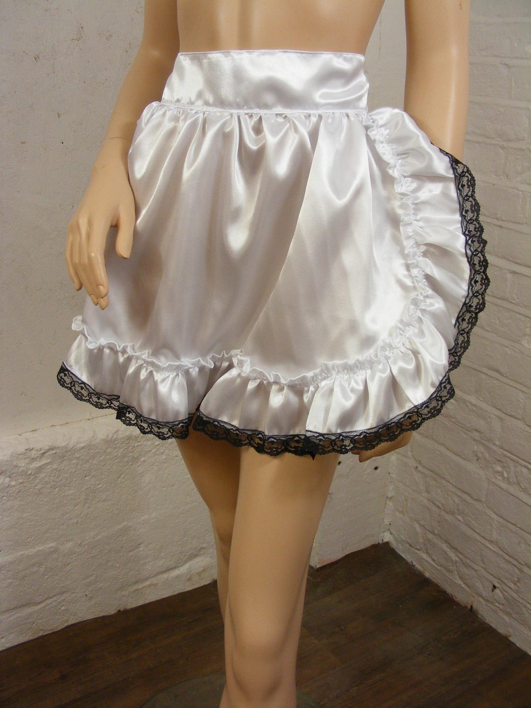 Adult Baby Sissy WHITE SATIN Apron Pinny Cosplay Victorian Fancy Dress ...