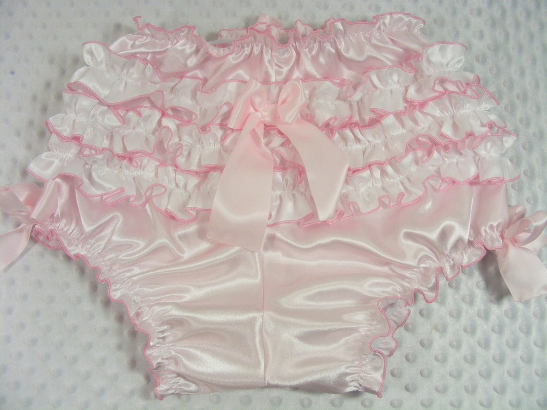 Sissy Adult Baby ABDL Pink Satin Diaper Cover Nappy Lacy Extra Frilly ...