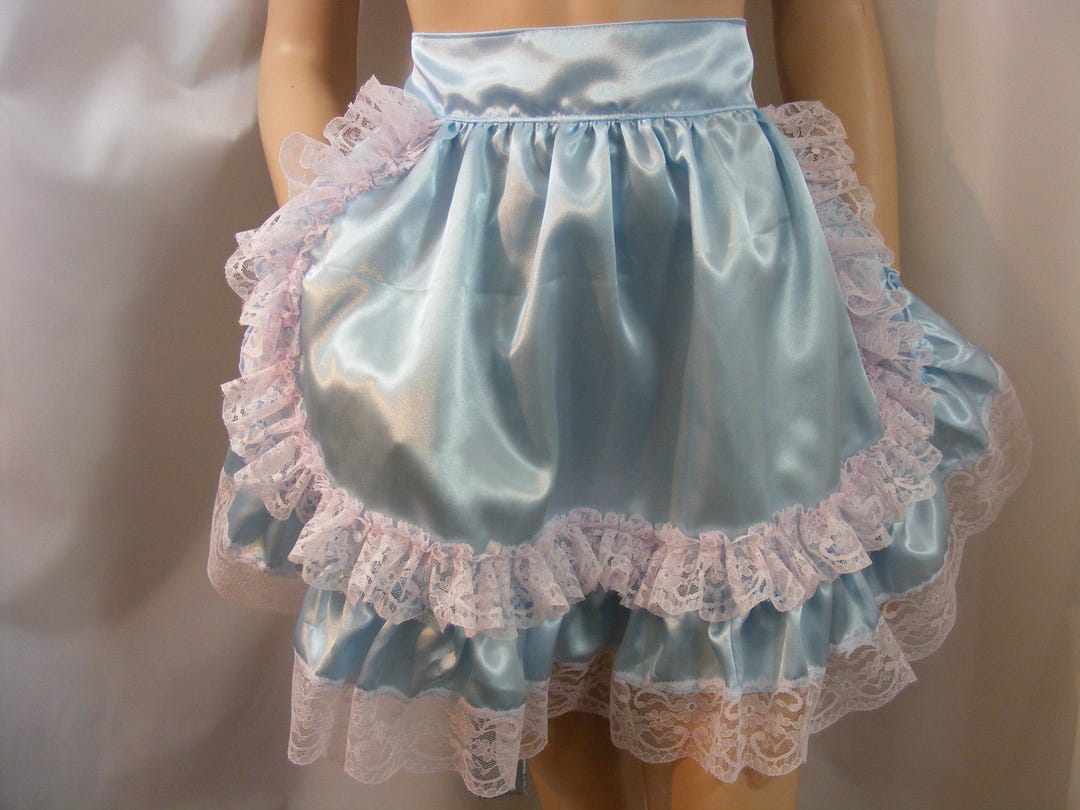 Adult Baby Sissy Baby Blue SATIN Apron Pinny Cosplay Victorian Fancy ...