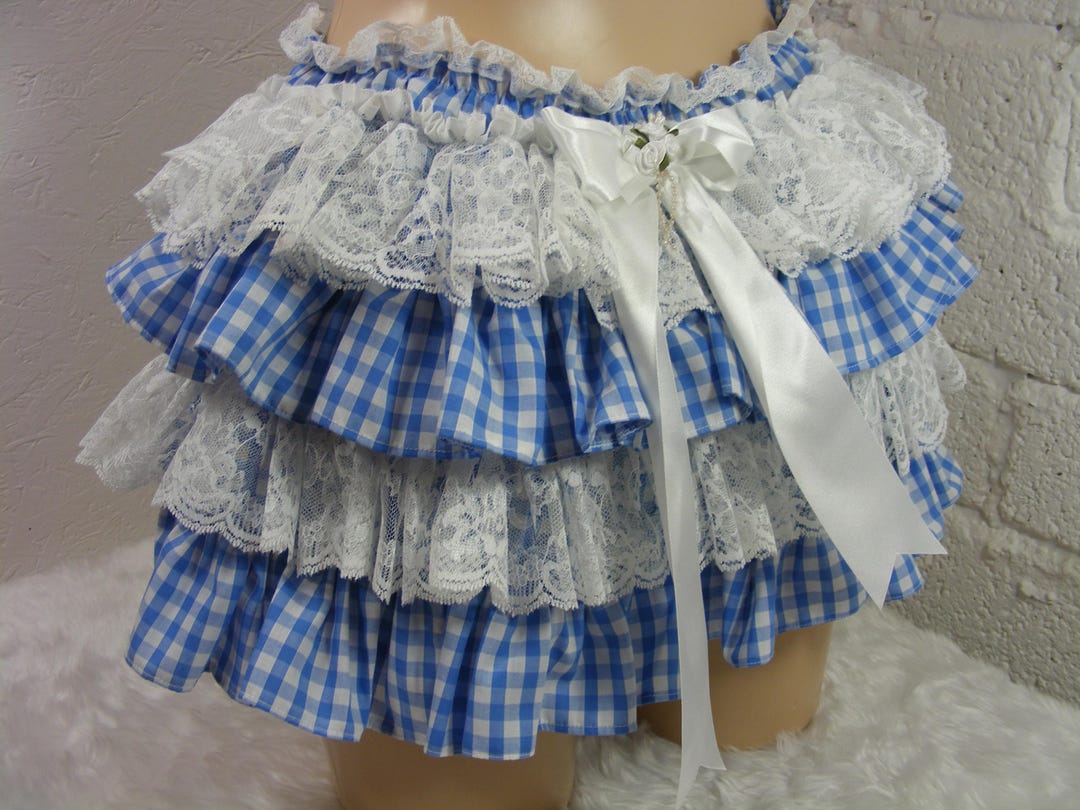 Adult Baby Sissy Baby Blue Gingham Frilly Diaper Cover Bloomers ...