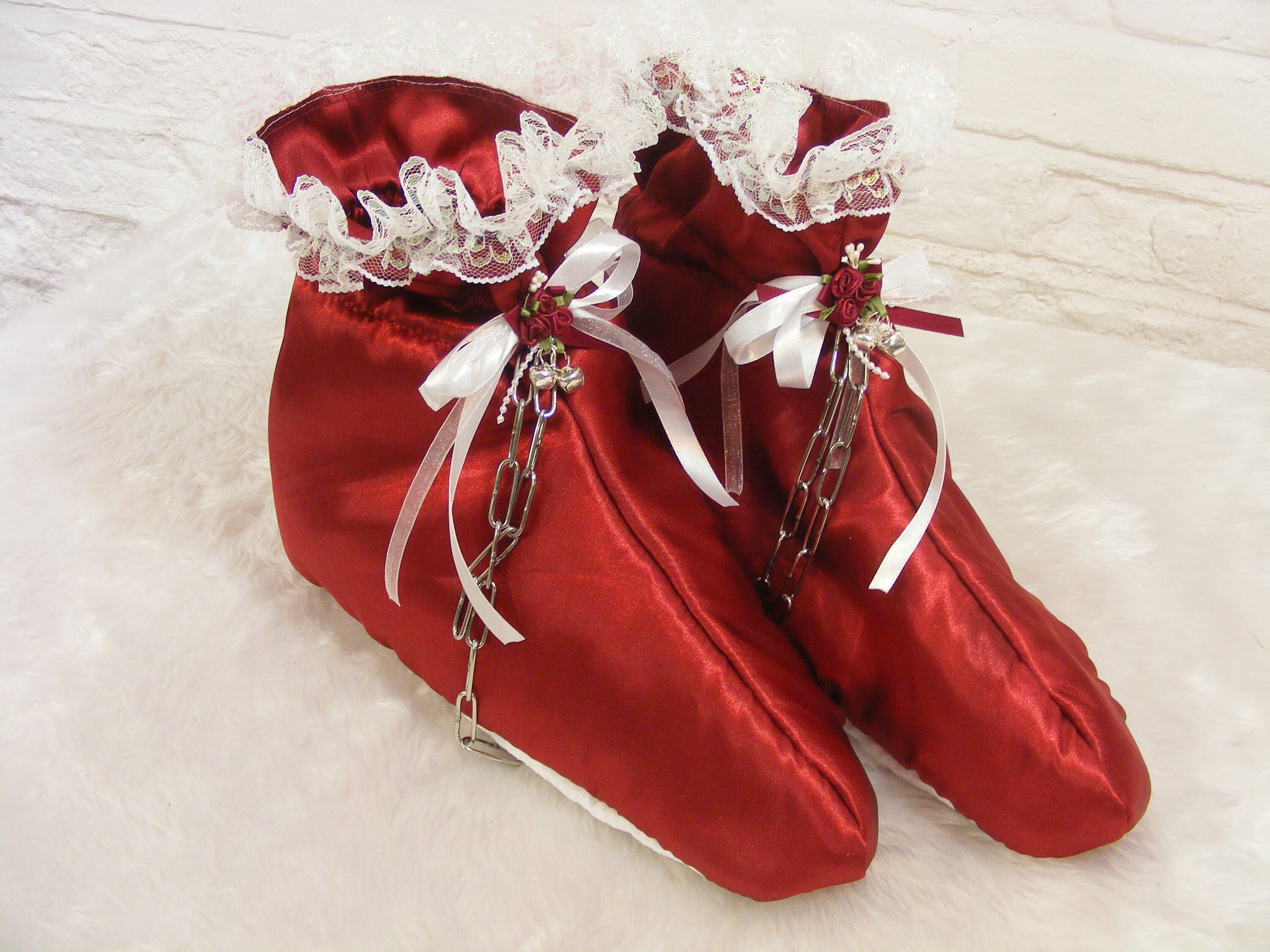 Sissy Adult Baby ABDL Satin Padded Booties Slippers Red 4 | Etsy