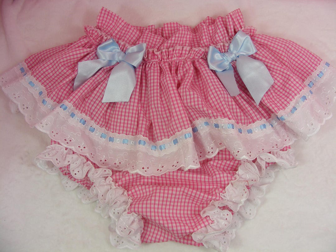 Adult Baby Sissy Pink Gingham Cotton Frilly Diaper Cover Knickers ...
