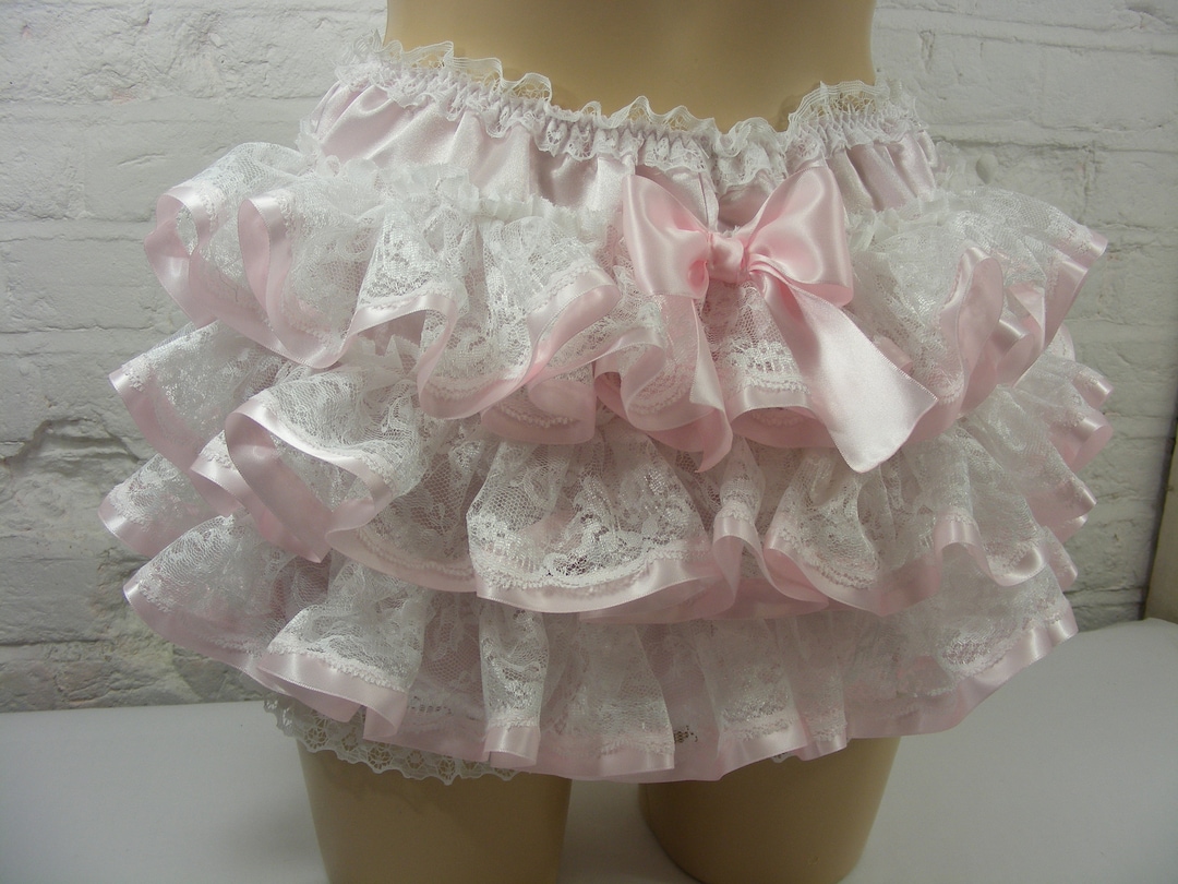 Sissy Adult Baby Pink Satin Ruffle Bum Diaper Cover Nappy Lacy Extra ...