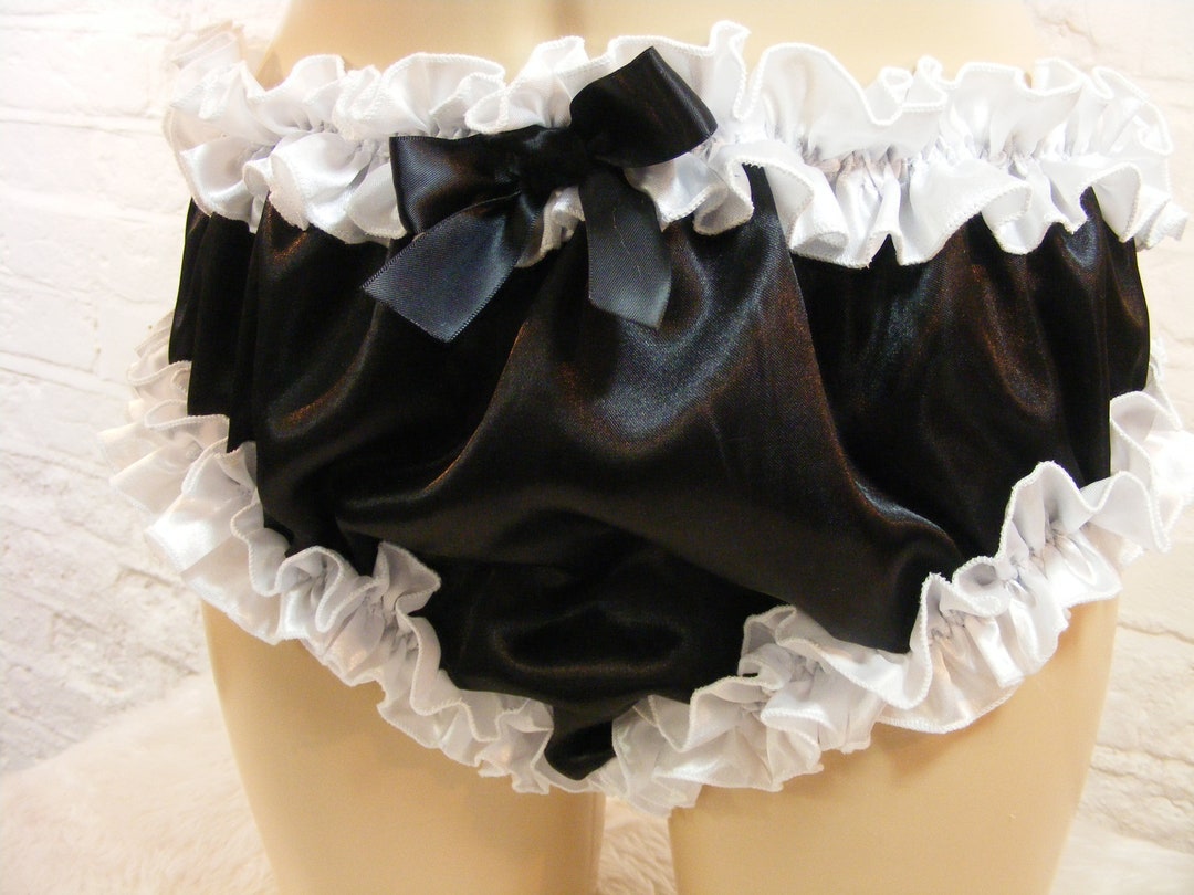 Premium Sissy French Maid Panties Frilly Satin Open Back Lingerie ...